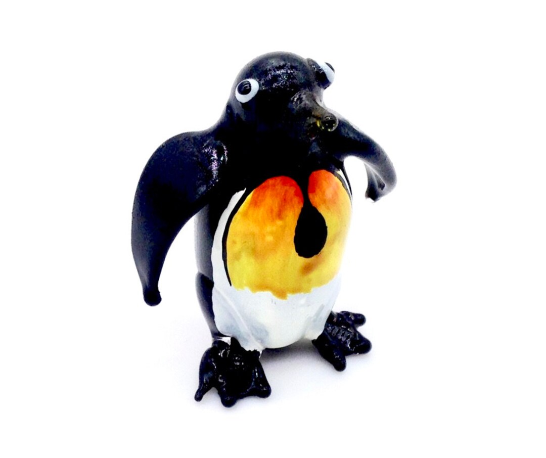 Miniature Glass Penguin Standing Bird Little Animal Black Orange ...