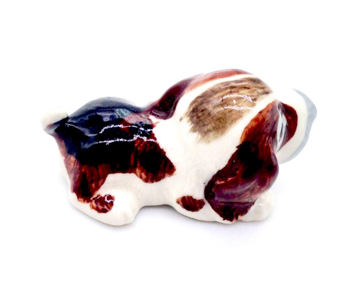 Miniature Ceramic Dog Beagle Puppy Laying Animal Little Brown White ...