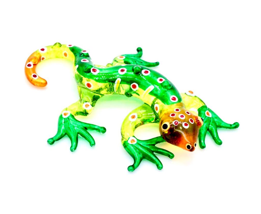 Hand Blown Glass Miniature Salamander Lizard Reptile Tiny Animal Green ...