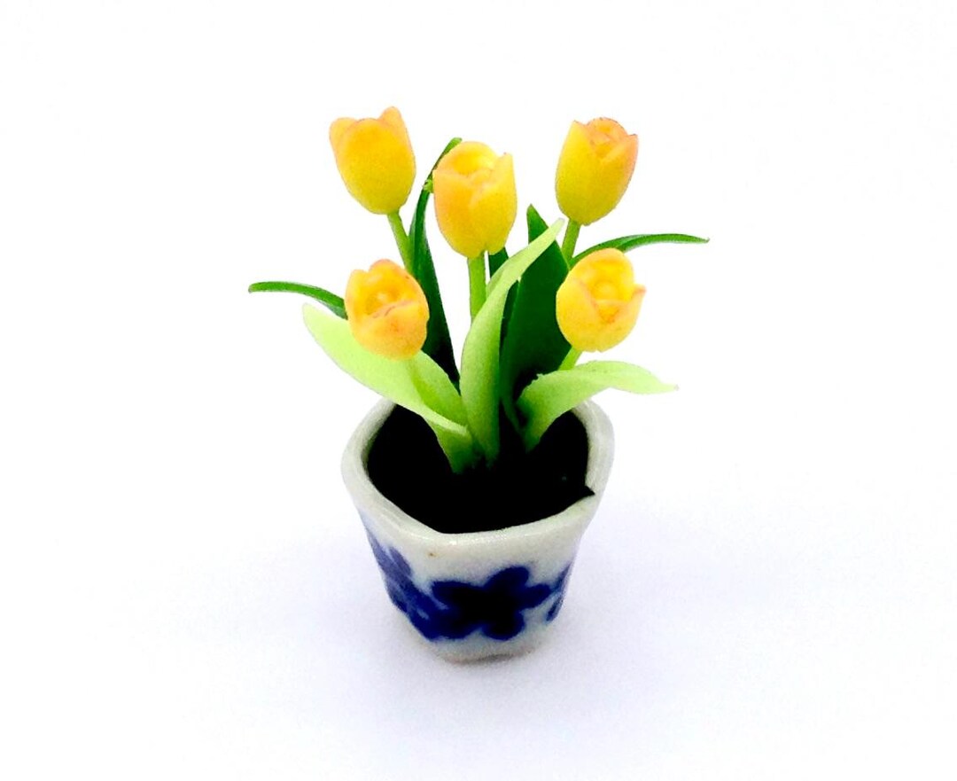Flower Artificial Plant Tulip Yellow Miniature Dollhouse Clay Polymer ...