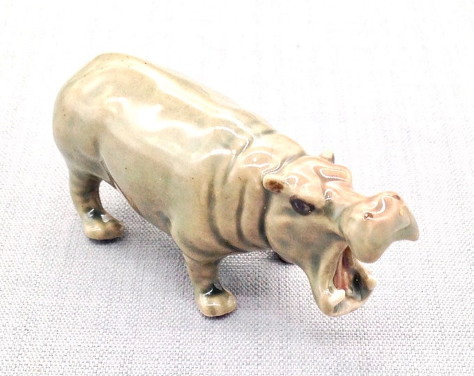 Miniature Ceramic Hippo Hippopotamus Animal Cute Little Tiny Small Grey ...