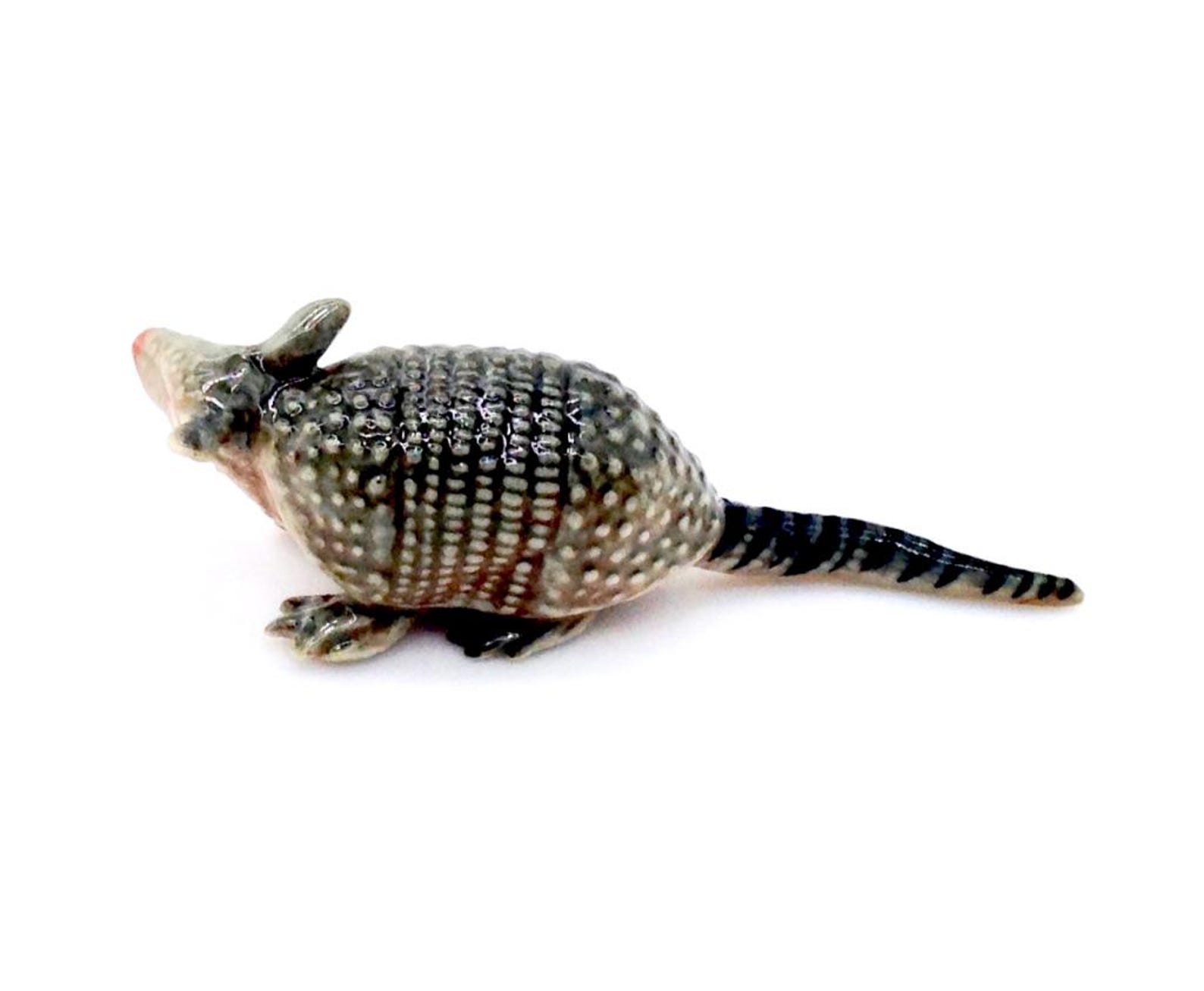 Miniature Ceramic Armadillo Funny Animal Little Grey Pink Figurine Tail ...