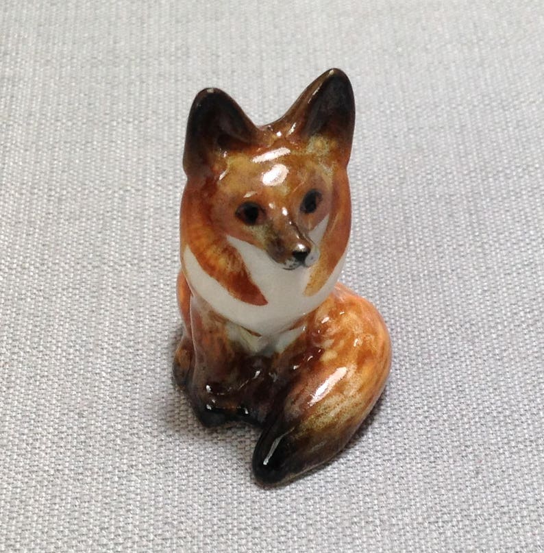 Miniature Ceramic Fox Baby Sitting Animal Forest Cute Little | Etsy