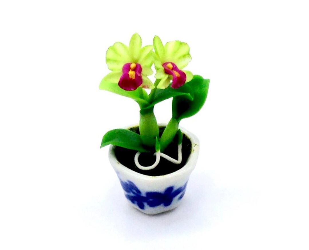Miniature Dollhouse Flower Artificial Plant Orchid Green Pink Clay ...