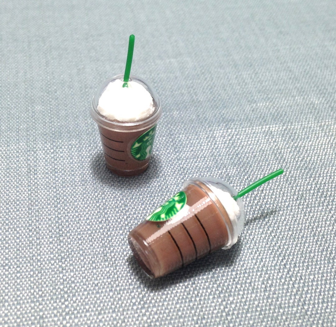 2 Miniature Dollhouse Iced Chocolate Frappuccino Mugs Cups Small Clear ...