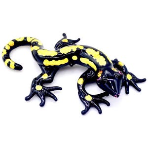 Glass Miniature Salamander Lizard Reptile Animal Black Yellow Figurine ...
