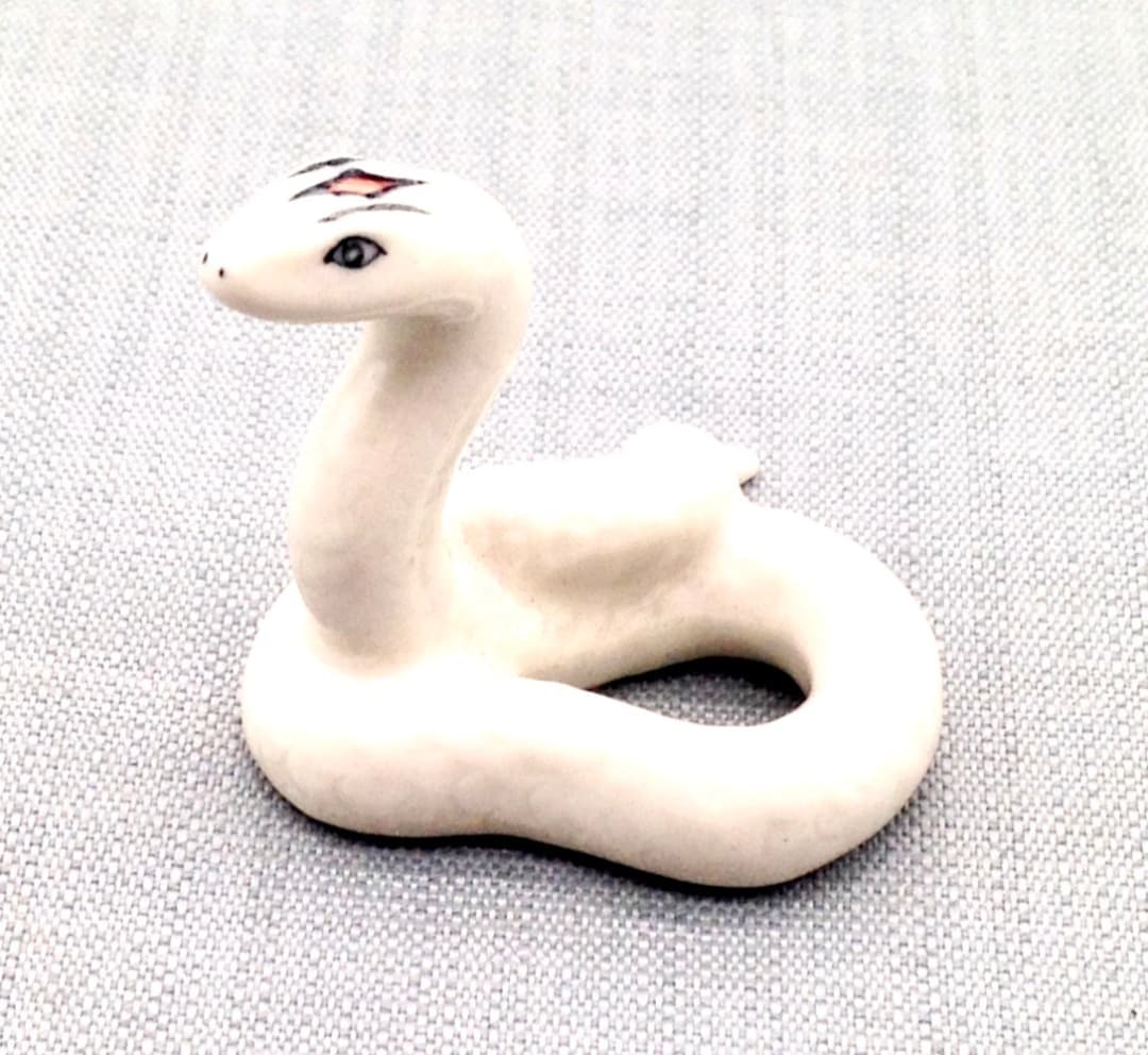Miniature Ceramic Snake Reptile Cobra Mini Animal Cute Little White ...