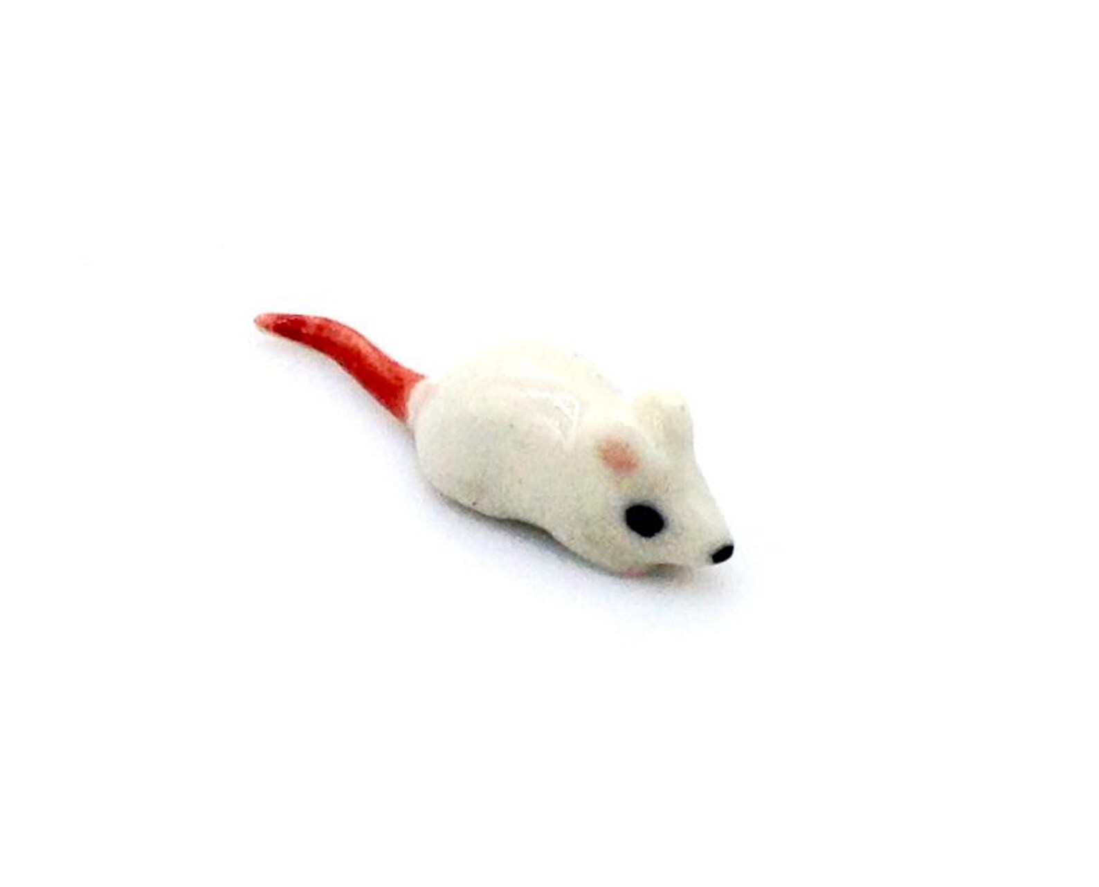 Miniature Ceramic Rat Mouse Animal Cute Little White Pink Figurine Tiny ...