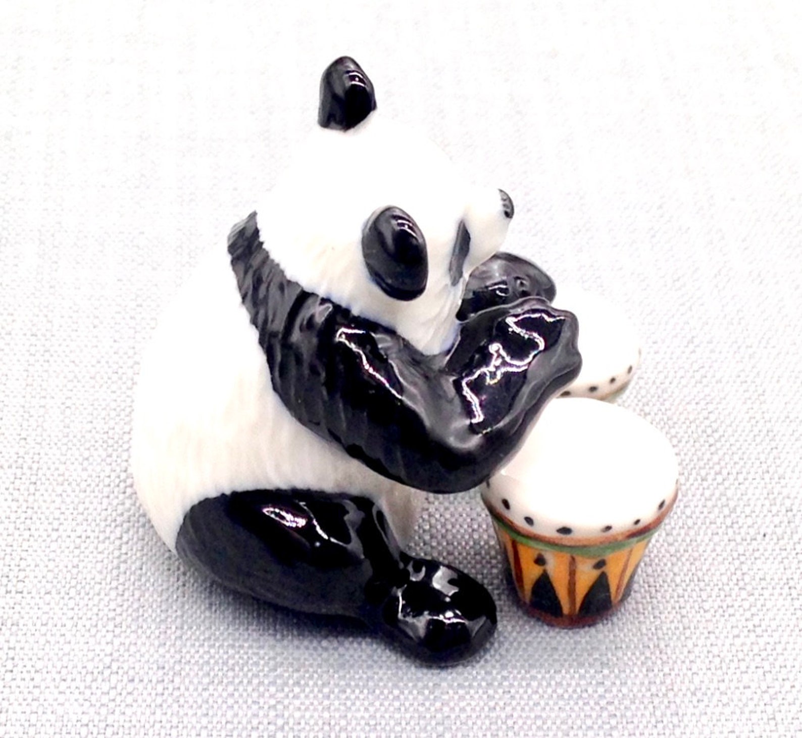 Miniature Ceramic Panda Bear Funny Animal Musician Play Bongos - Etsy