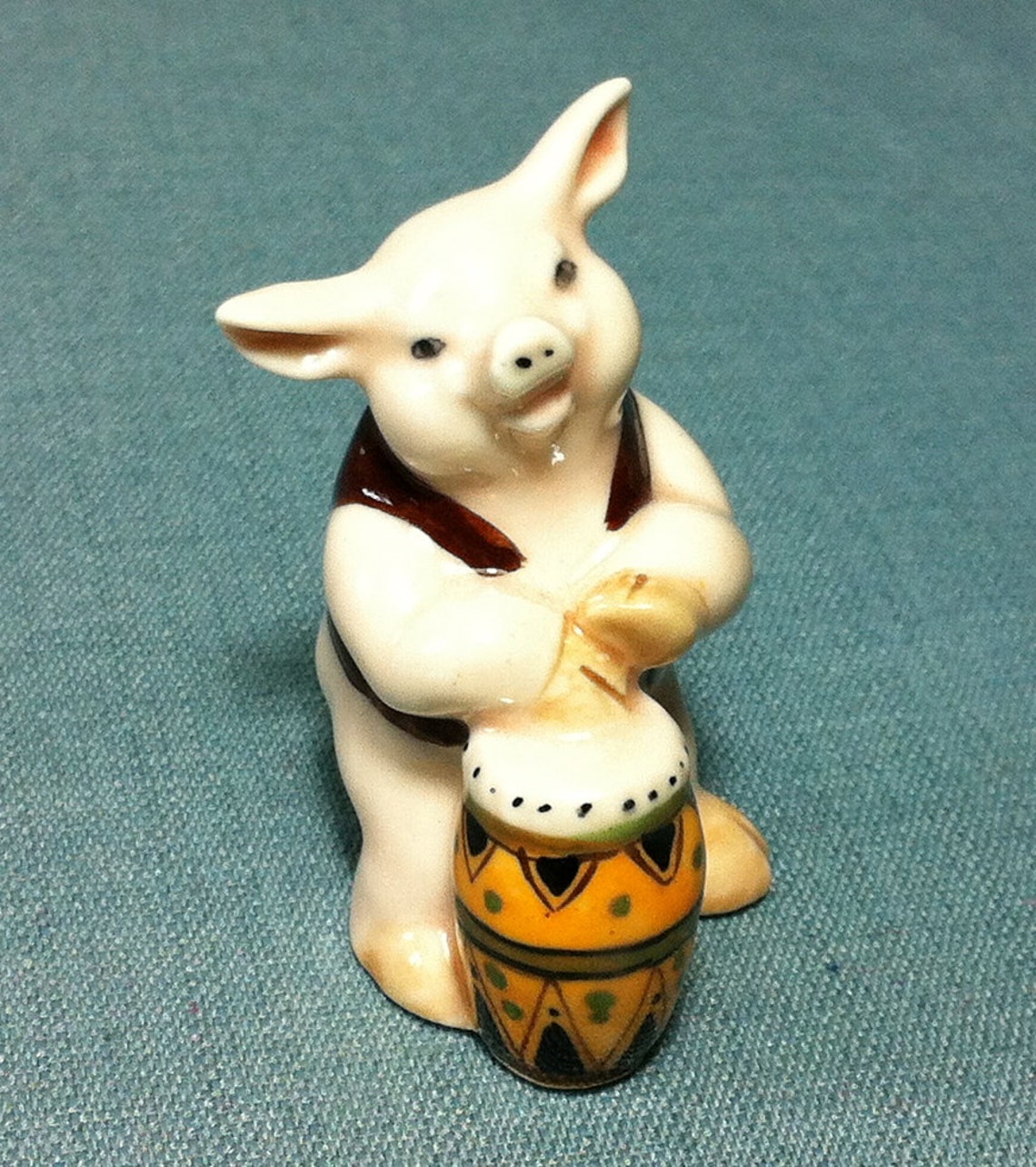 Miniature Ceramic Pig Pork Playing Music Congas Drums Animal - Etsy