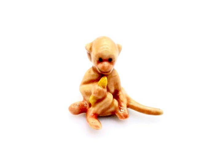 Miniature Ceramic Monkey Baboon Mini Animal Sitting Cute Little Brown ...