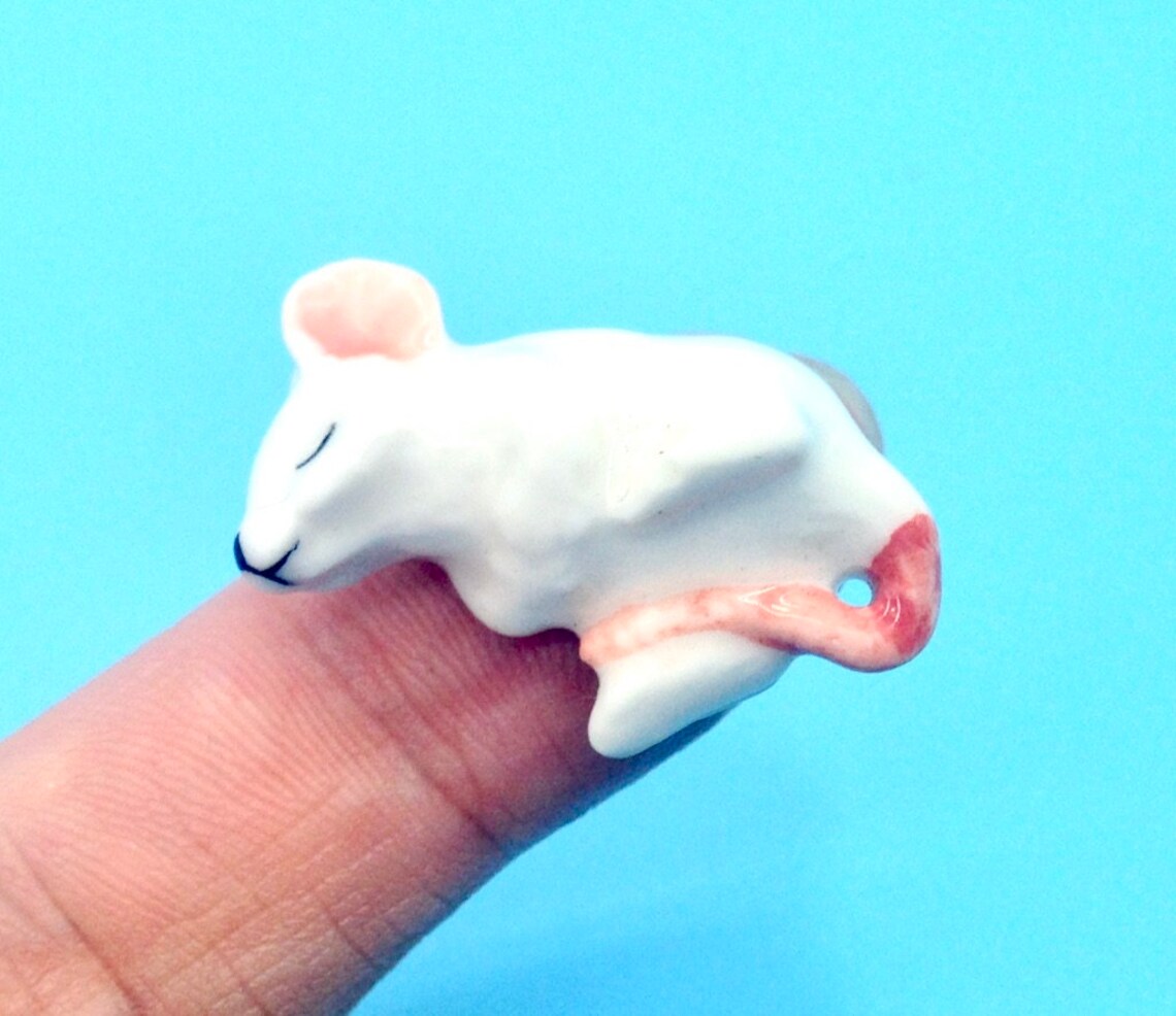 Miniature Ceramic Rat Mouse Sleeping Animal Little White Figurine Tiny ...