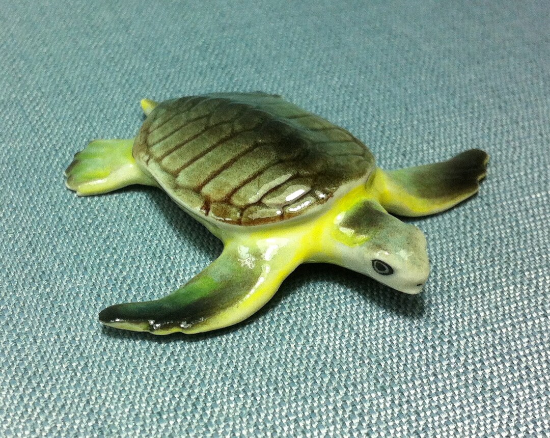 Miniature Ceramic Turtle Reptile Sea Animal Cute Little Yellow Green ...