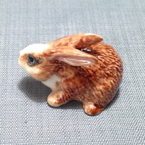 Miniature Ceramic Rabbit Bunny Animal Cute Little Brown White Figurine ...