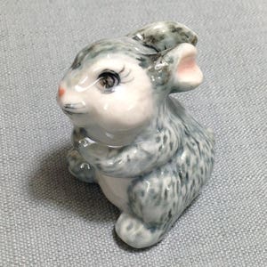 Miniature Ceramic Rabbit Bunny Animal Cute Little Grey White Figurine ...
