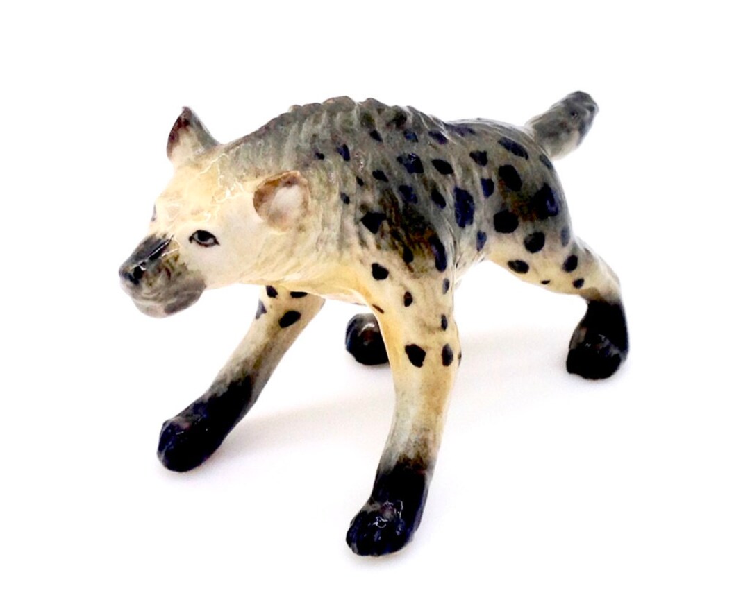 Miniature Ceramic Wild Hyena Africa Animal Cute Little Grey Black Brown ...