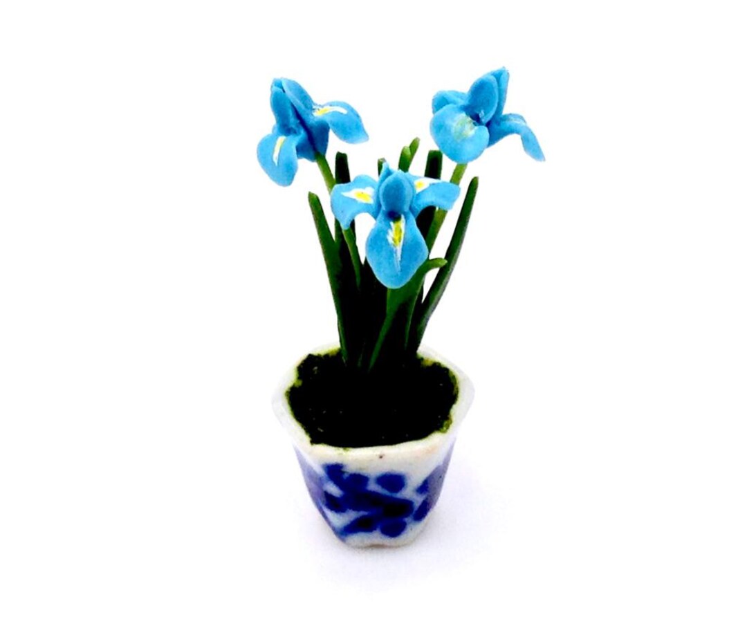 Miniature Dollhouse Artificial Flower Plant Iris Light Blue Clay ...