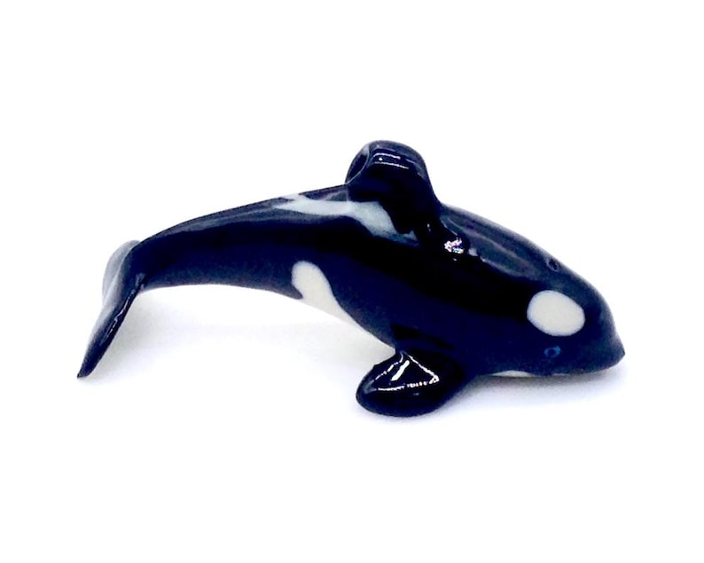 Miniature Ceramic Killer Whale Orca Fish Animal Little Black White ...