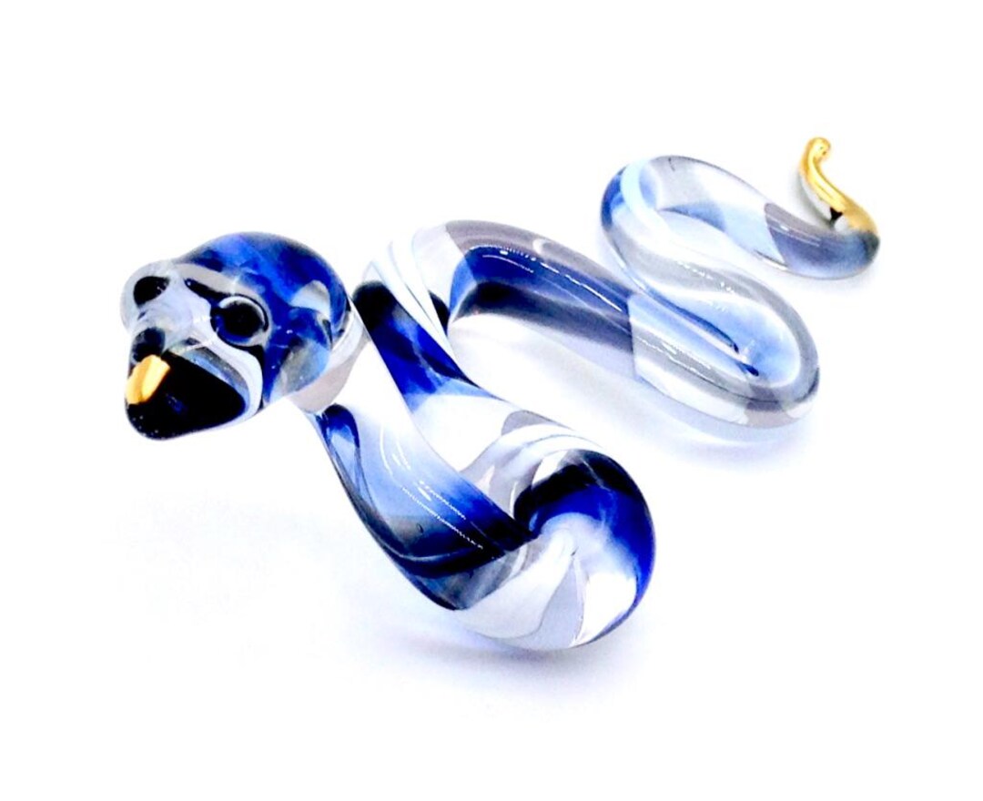 Hand Blown Glass Miniature Snake Viper Reptile Animal Blue White Black ...