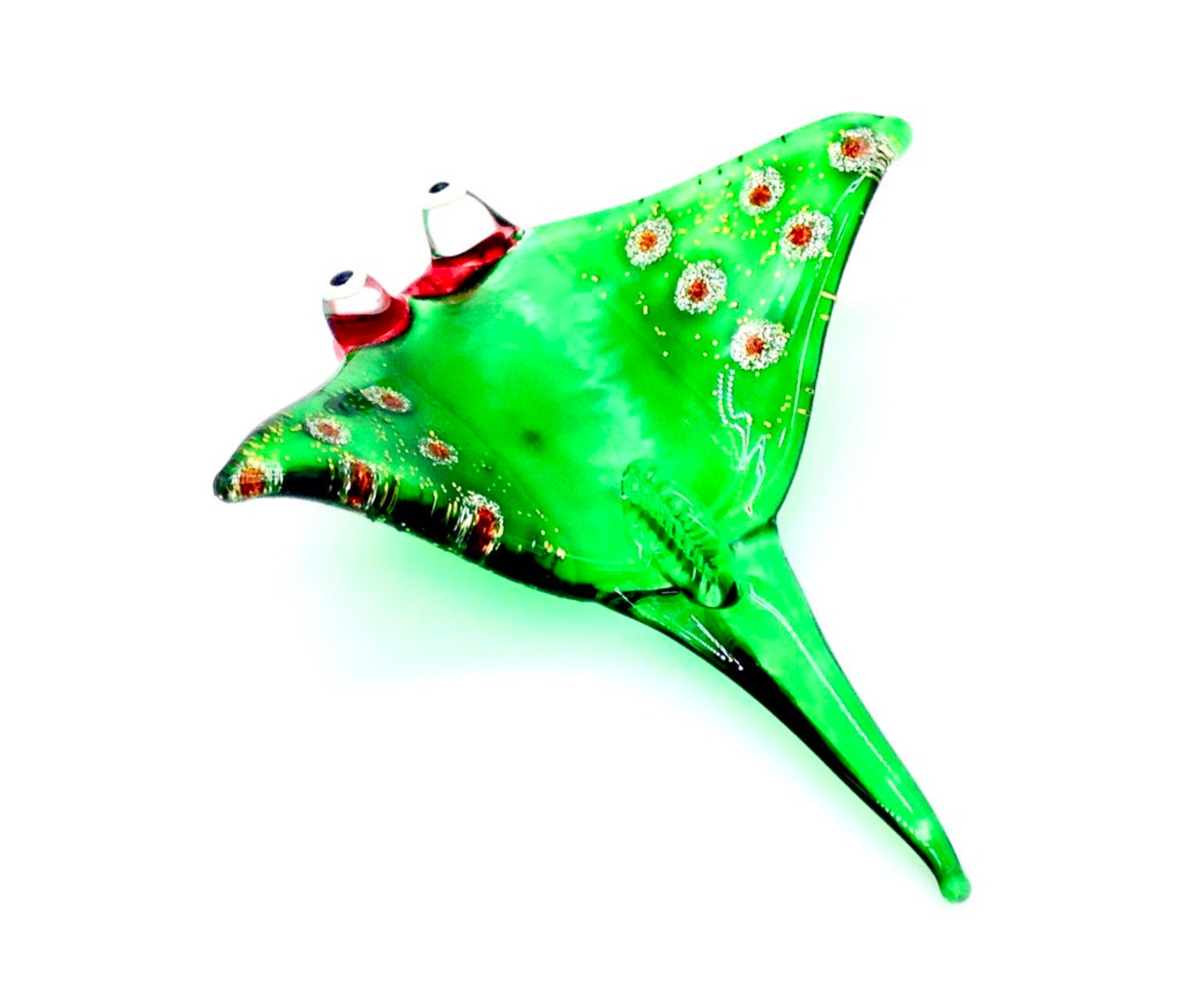 Miniature Hand Blown Glass Manta Ray Fish Sea Baby Funny Animal Green ...