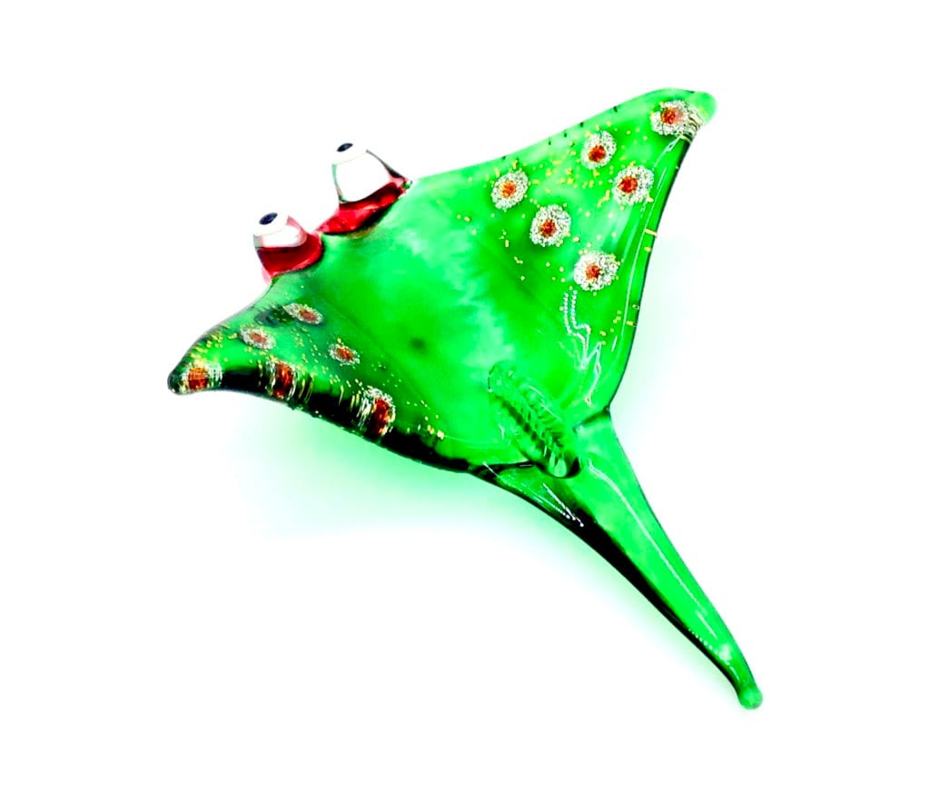 Miniature Hand Blown Glass Manta Ray Fish Sea Baby Funny Animal Green ...
