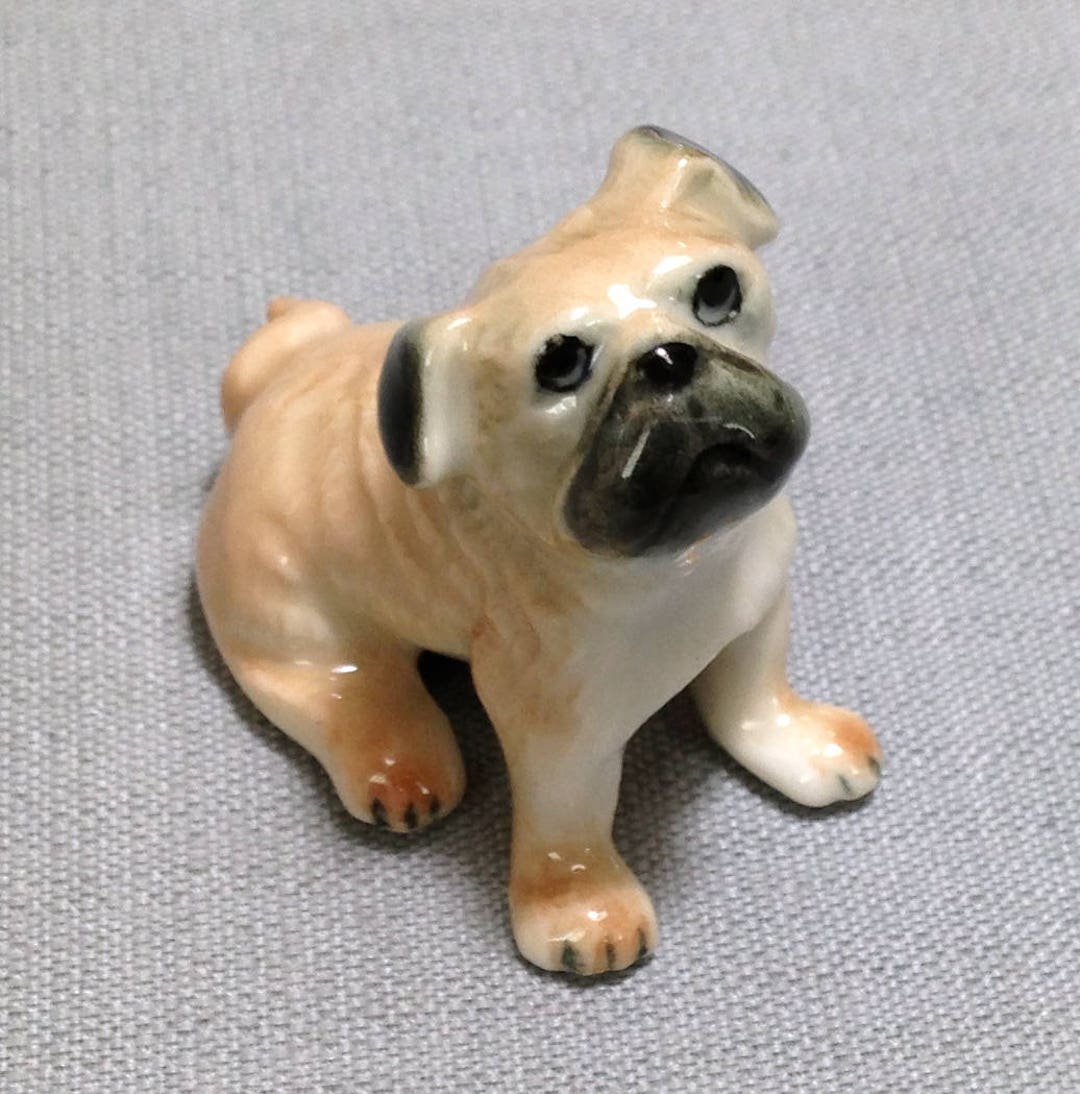 Miniature Ceramic Dog Bulldog Sitting Animal Funny Cute Little Small ...