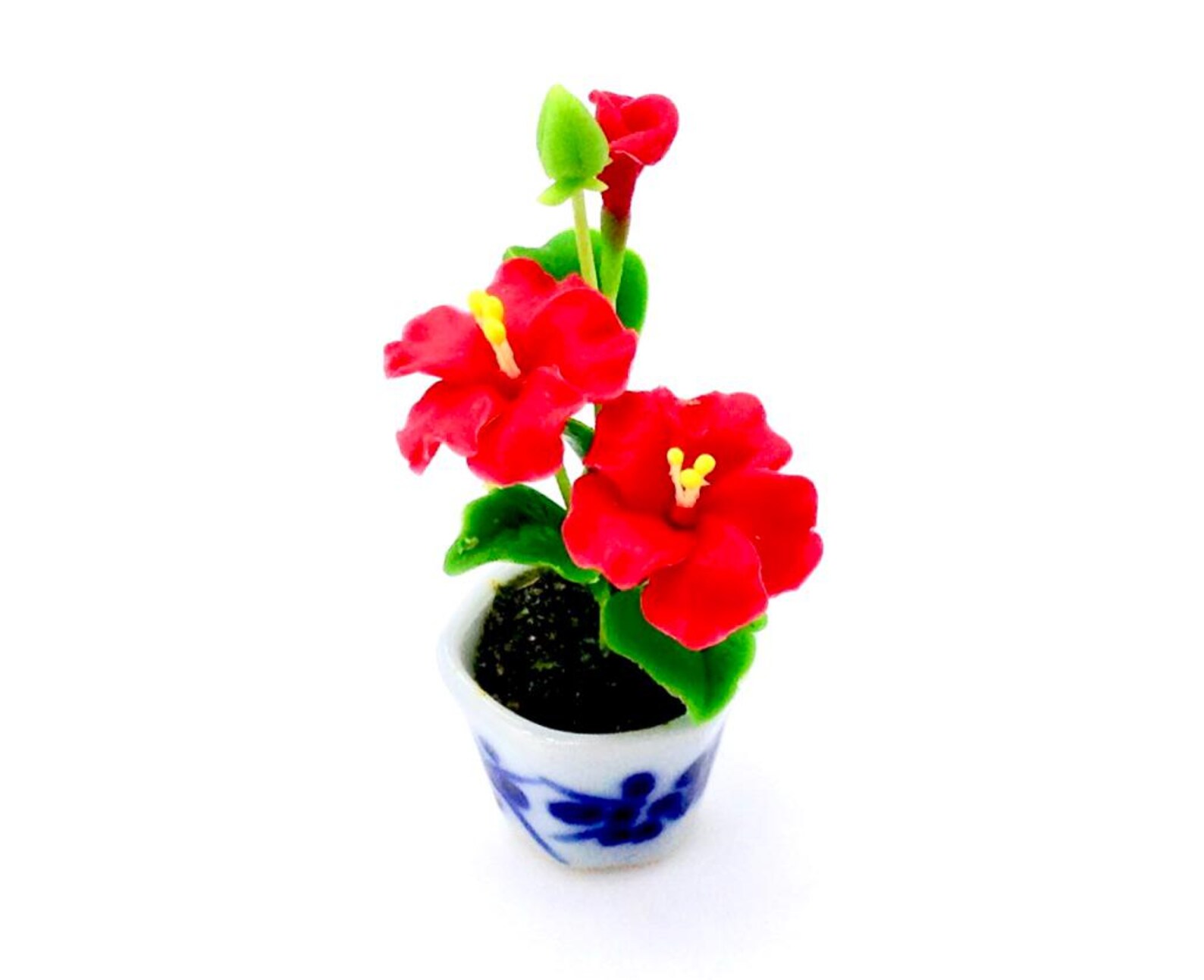 Flower Artificial Plant Hibiscus Red Yellow Miniature Dollhouse Clay ...