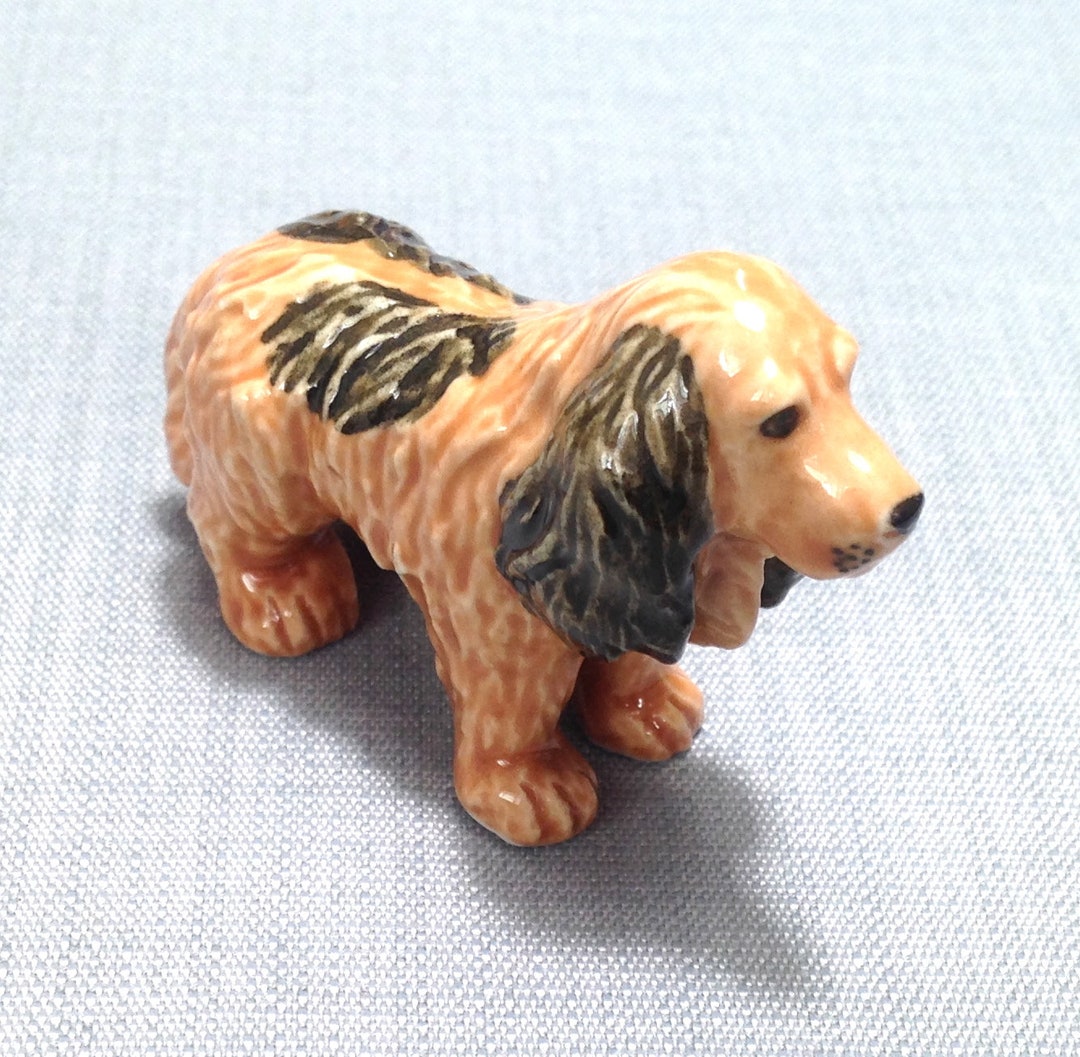 Miniature Ceramic Spaniel Cocker Dog Animal Funny Cute Little Brown ...