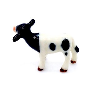 Miniature Ceramic Calf Baby Cow Animal Cute Little Black White Brown ...