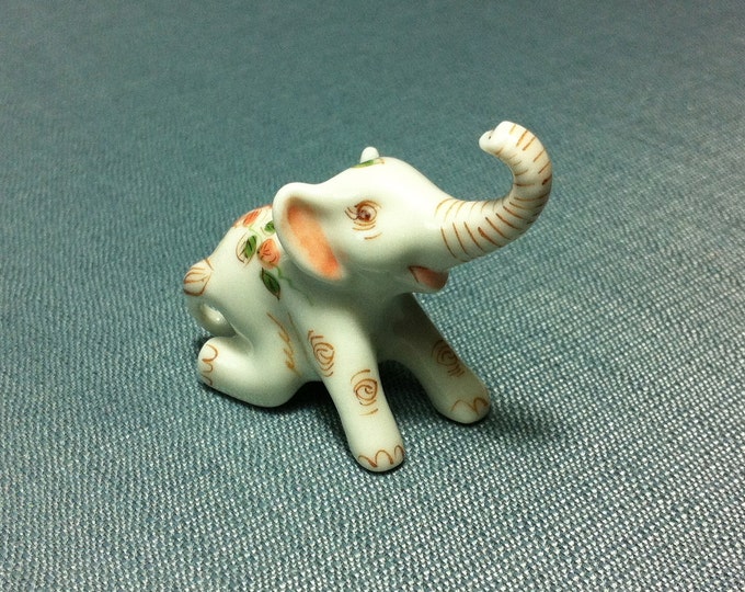 Miniature Ceramic White Royal Elephant Sitting Animal Funny Cute Little ...