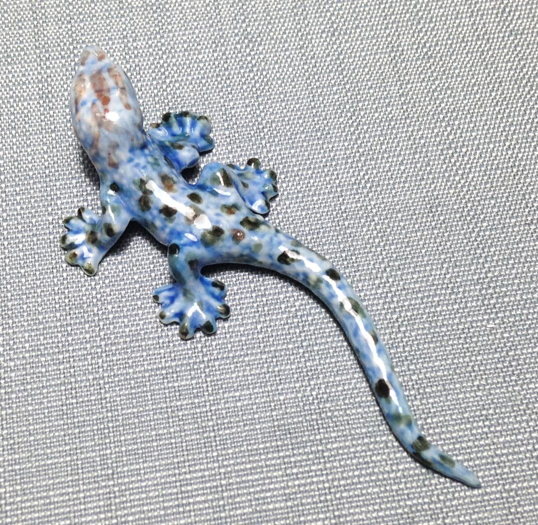 Miniature Ceramic Gecko Lizard Reptile Animal Cute Little Blue Figurine ...