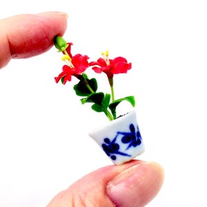Flower Artificial Plant Hibiscus Red Yellow Miniature Dollhouse Clay ...