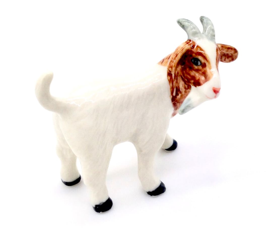 Miniature Ceramic Goat Farm Animal Little White Brown Figure Small ...