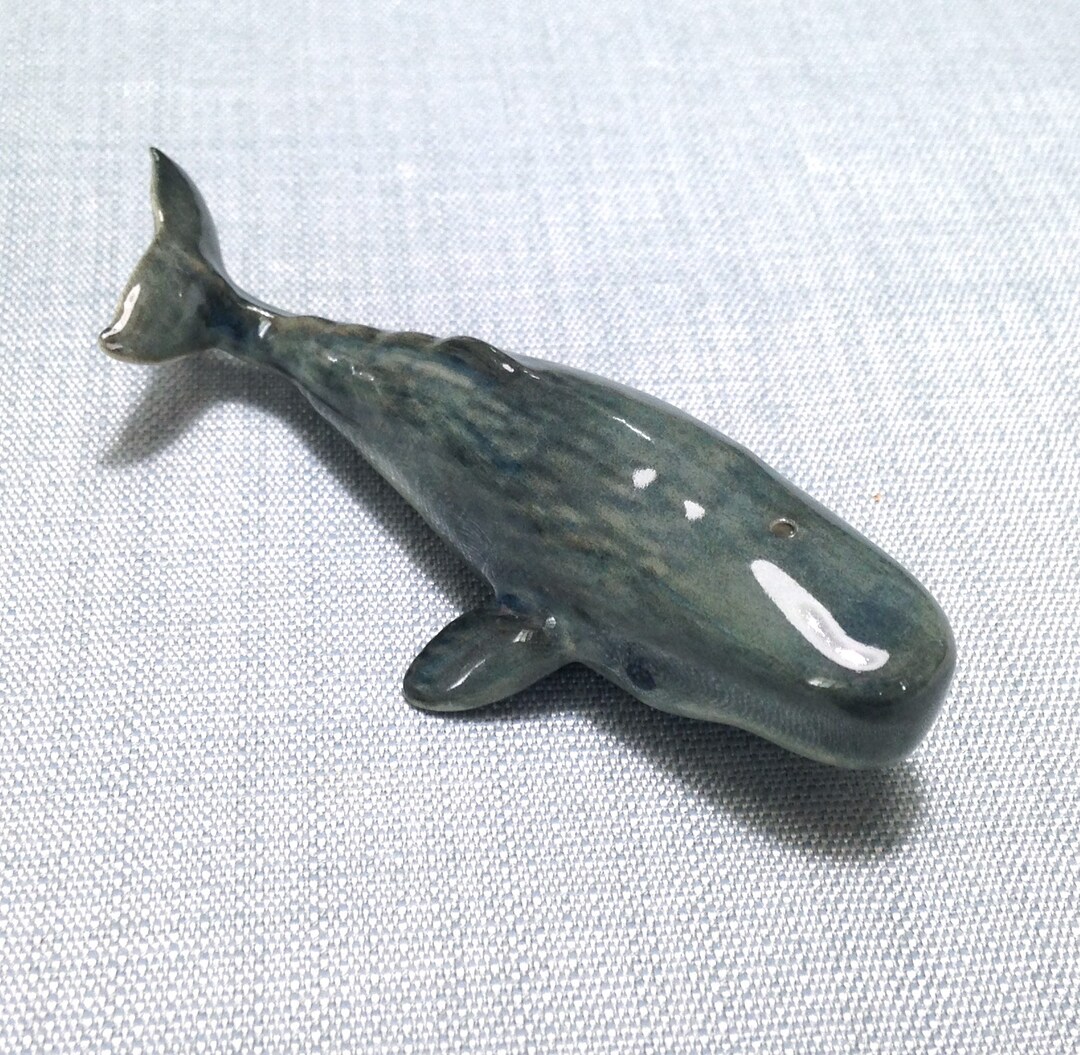 Miniature Ceramic Sperm Whale Funny Fish Sea Animal Cute Little Grey ...