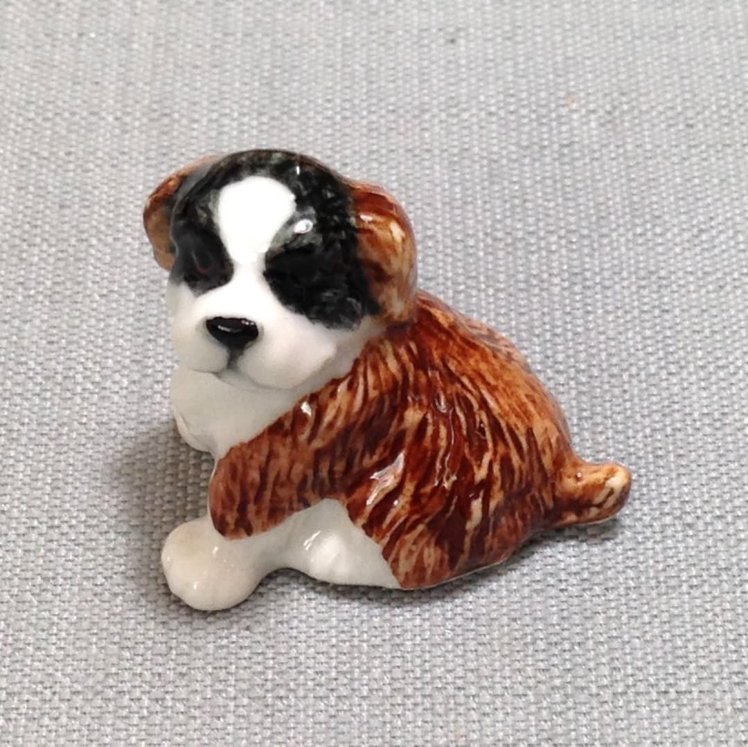 Miniature Ceramic Dog Saint Bernard Puppy Sitting Animal - Etsy