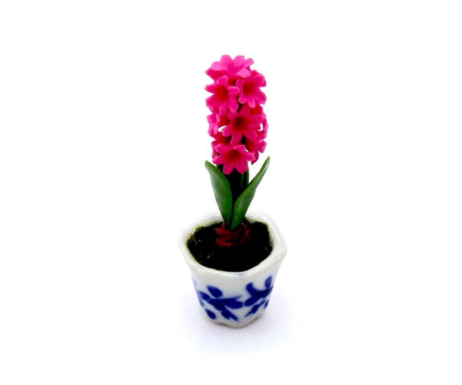 Artificial Miniature Dollhouse Flower Plant Hyacinth Pink Green Clay ...