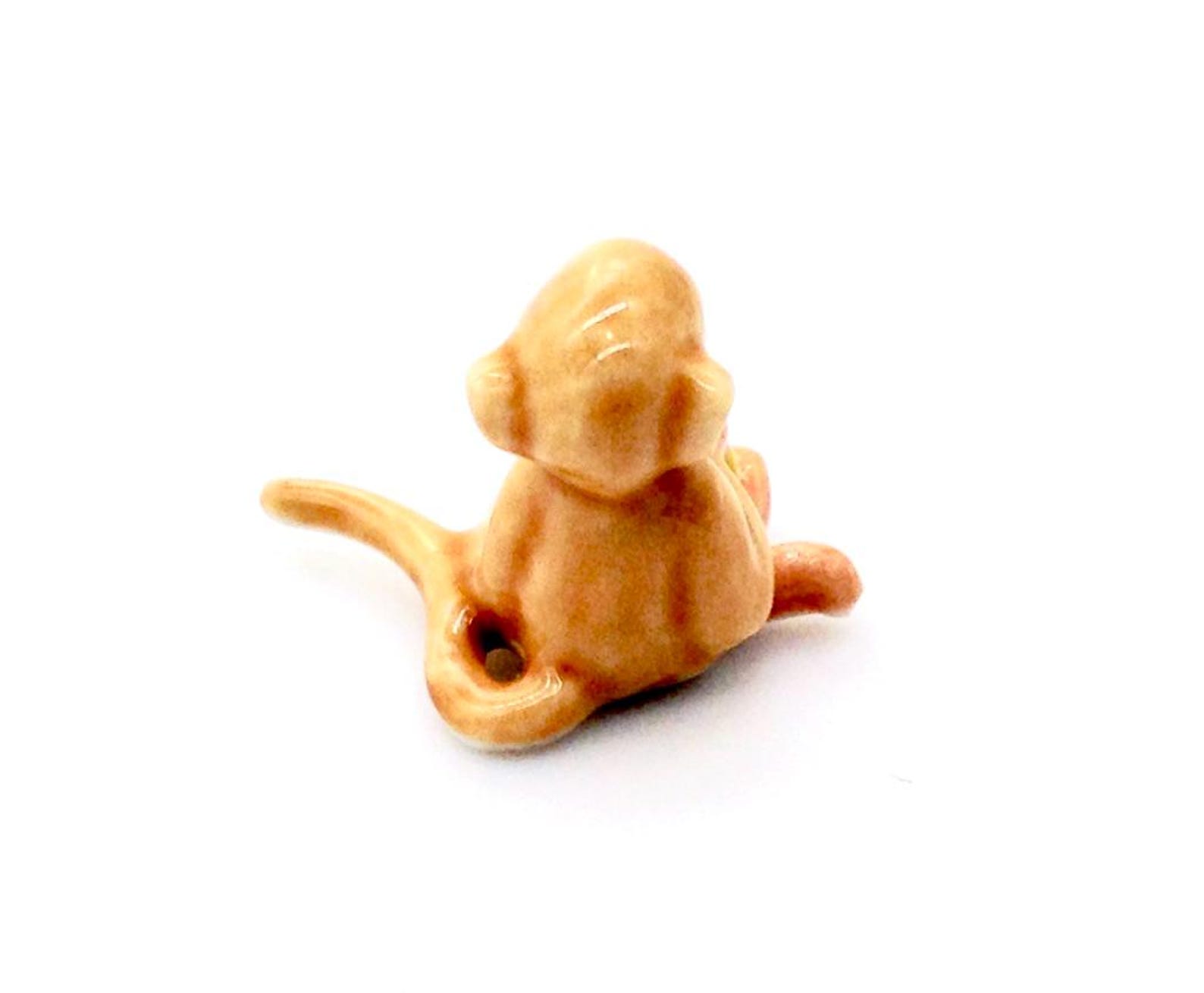 Miniature Ceramic Monkey Baboon Mini Animal Sitting Little Brown ...