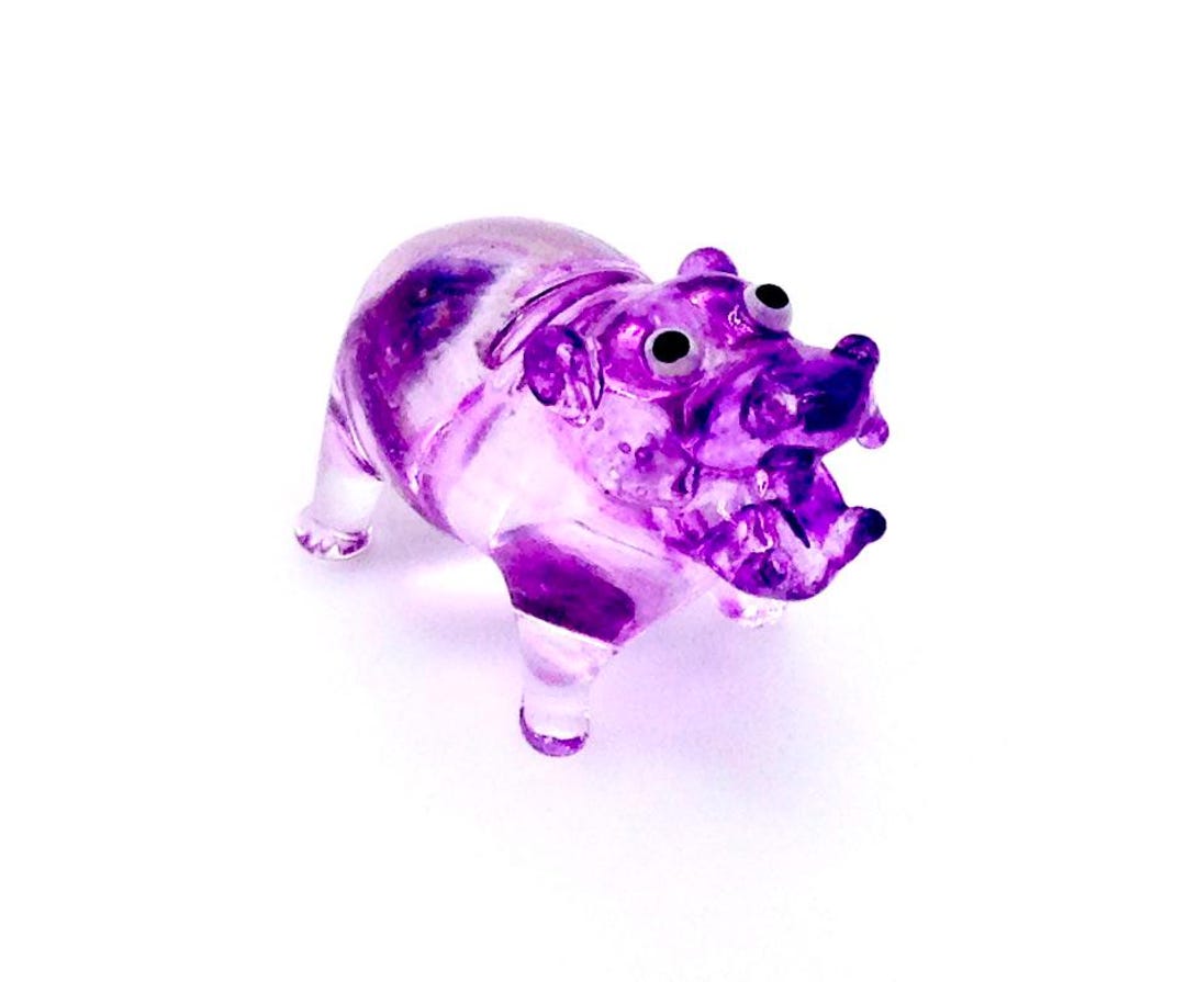 Miniature Hand Blown Glass Hippo Hippopotamus Baby Animal Purple ...