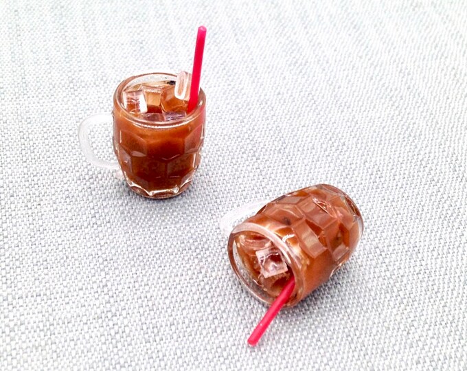 2 Miniature Dollhouse Iced Chocolate Milk Mugs Cups Clear Plastic Cup ...