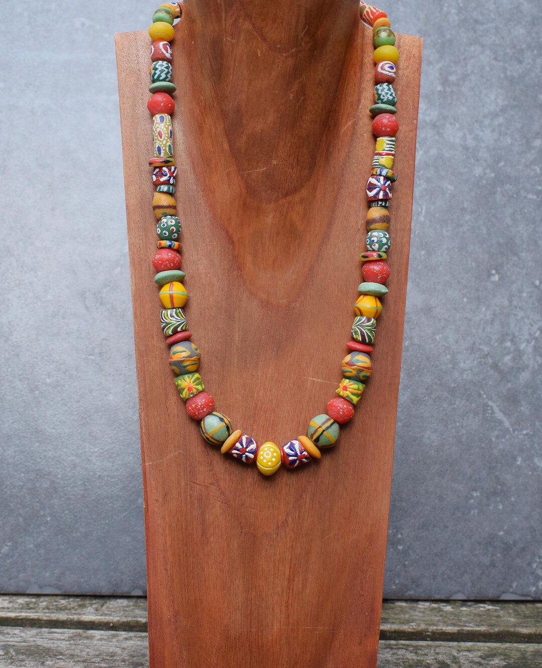 Chunky African Necklace With Big Handmade Matte Krobo Glass Beads ...