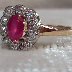 Antique Ruby and Mine Cut Diamond Ring - Etsy