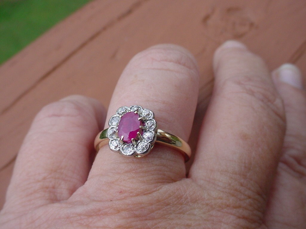 Antique Ruby and Mine Cut Diamond Ring - Etsy
