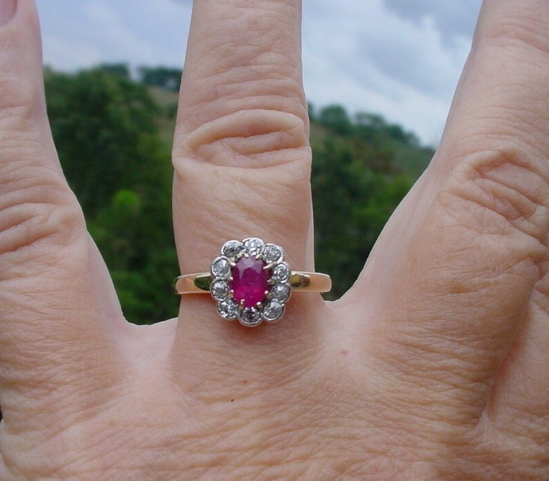 Antique Ruby and Mine Cut Diamond Ring - Etsy