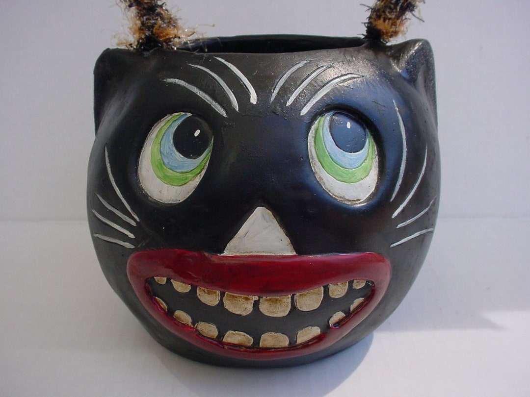 Vintage Contemporary Artist Made Black Cat Candy Bucket Halloween - Etsy