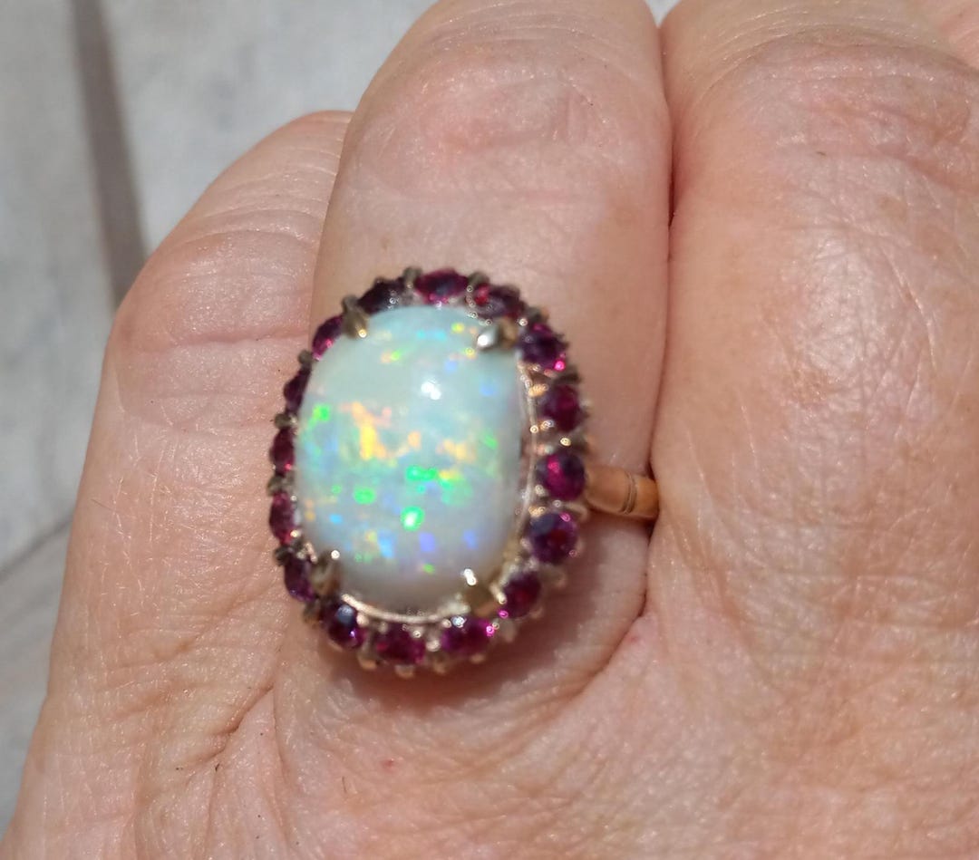 Art Deco Opal and Ruby Ring in 18k Yellow Gold - Etsy