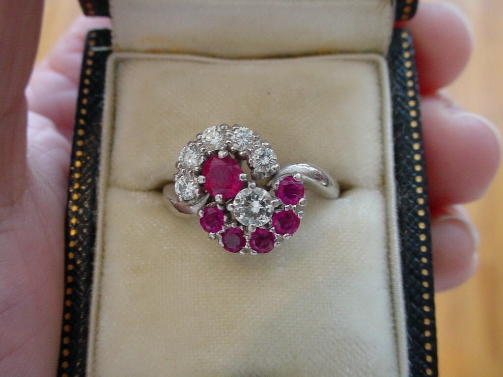 Art Deco Platinum Ruby Diamond Yin Yang Ring Jones & Woodland - Etsy