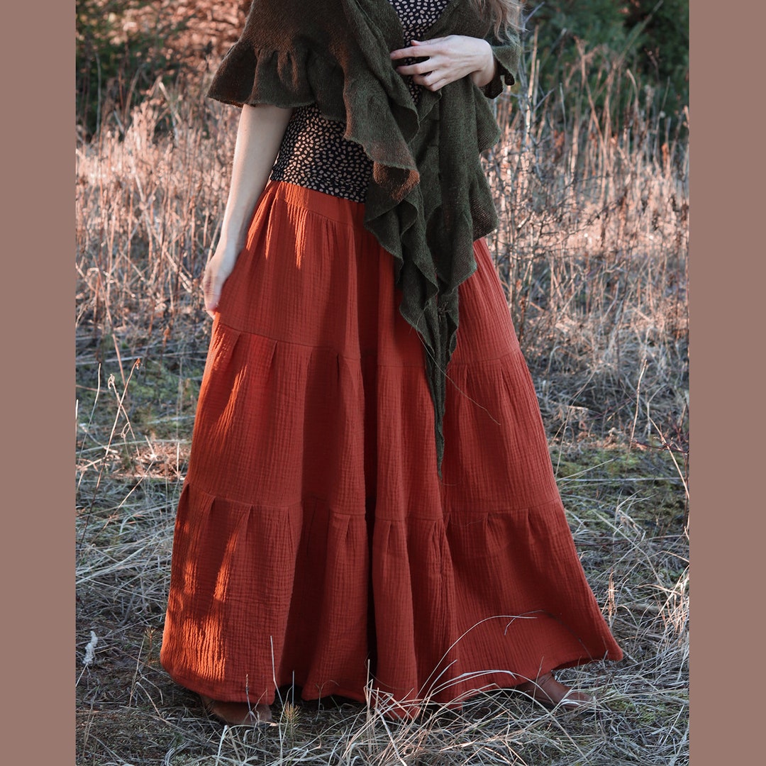 Rusty Red Ruffles Maxi Skirt Vintage Inspired Flowy Boho Style - Etsy