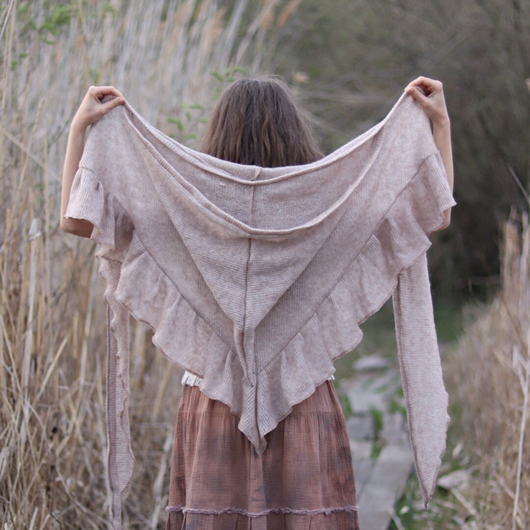 Cream Cottage Core Poncho With Elf Hood and Ruffles - Etsy