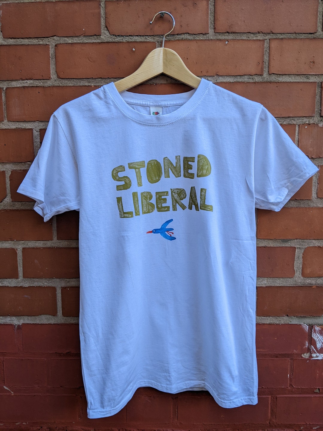 Hand Painted 'stoned Liberal' Bird T-shirt - Etsy