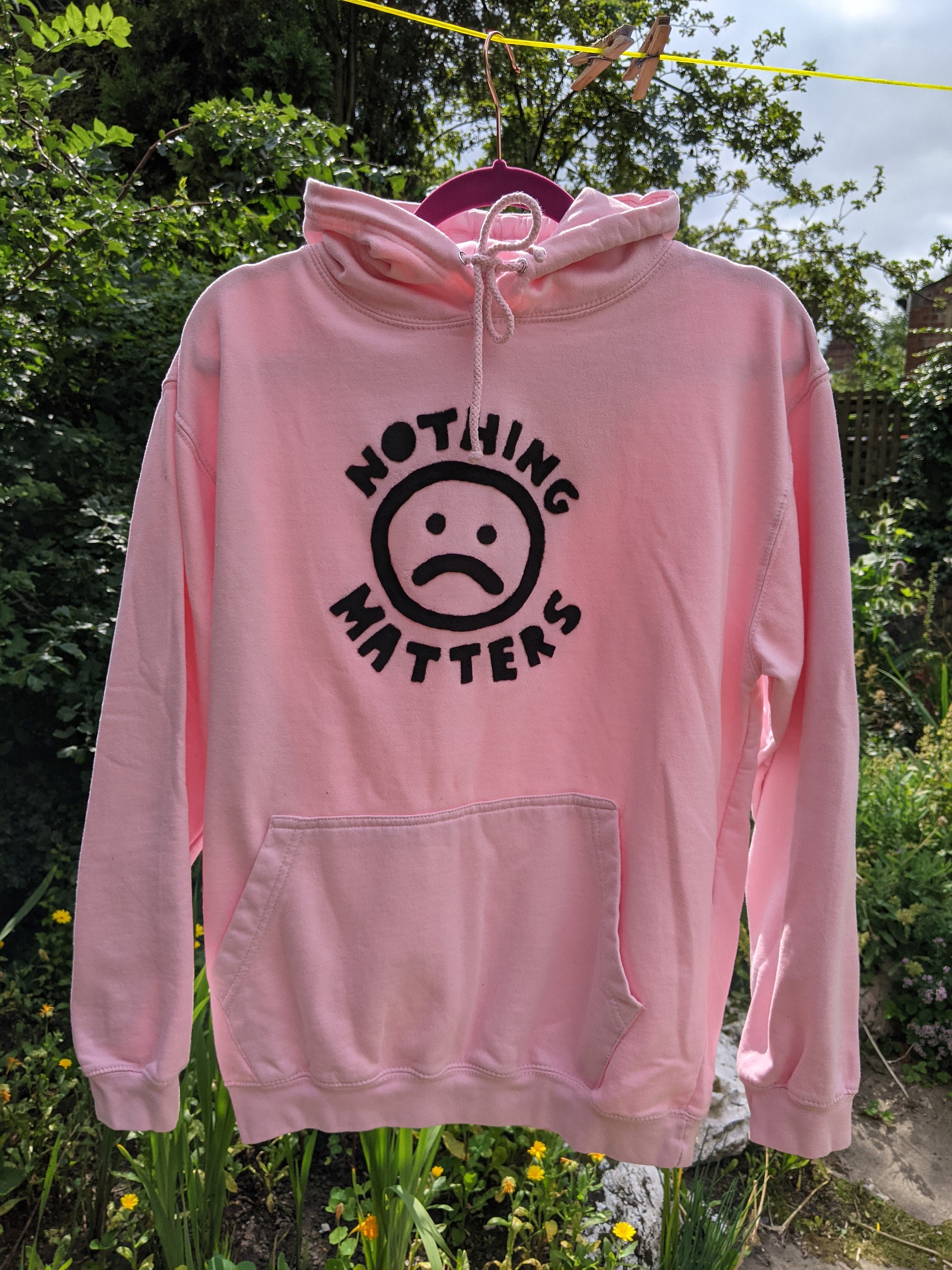 NOTHING MATTERS Sad Face Smiley Baby Pink Hoodie - Etsy UK